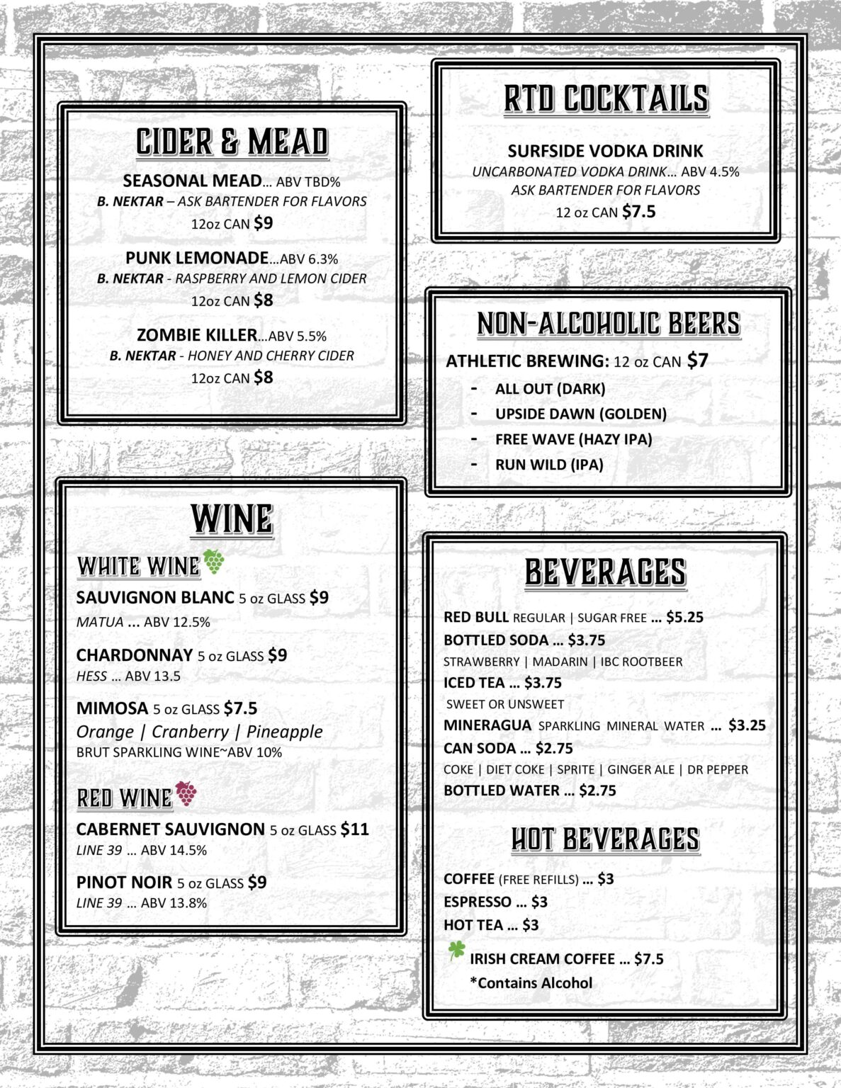 BEER & DRINKS MENU